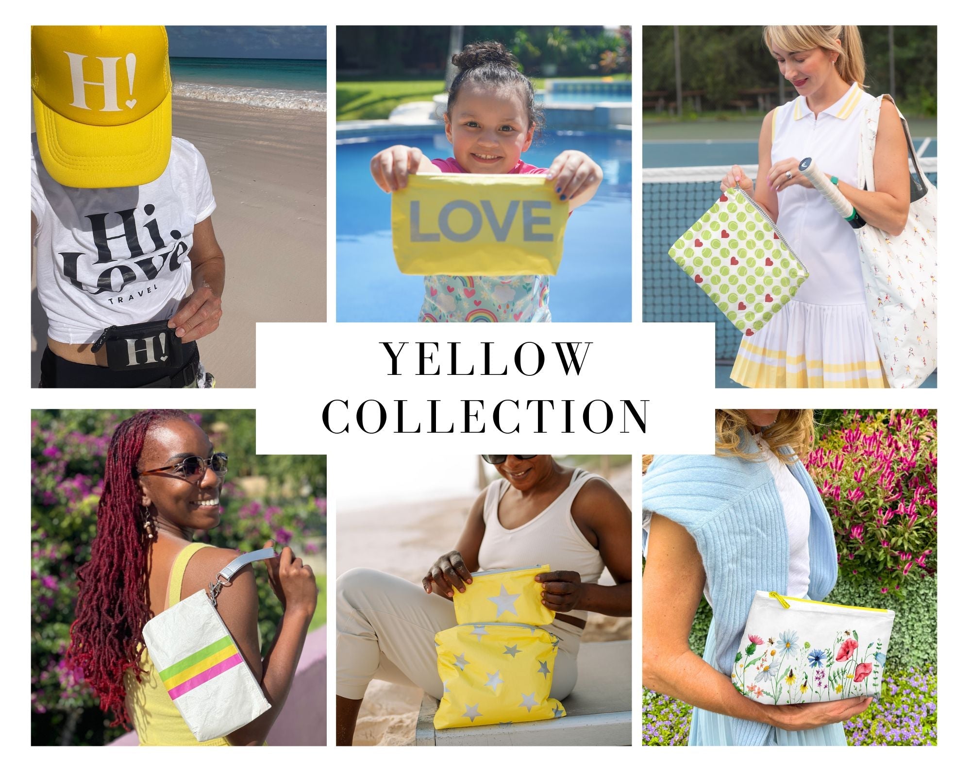 Yellow Organization Bag Sets, Clutches, Wristlets, and Hats