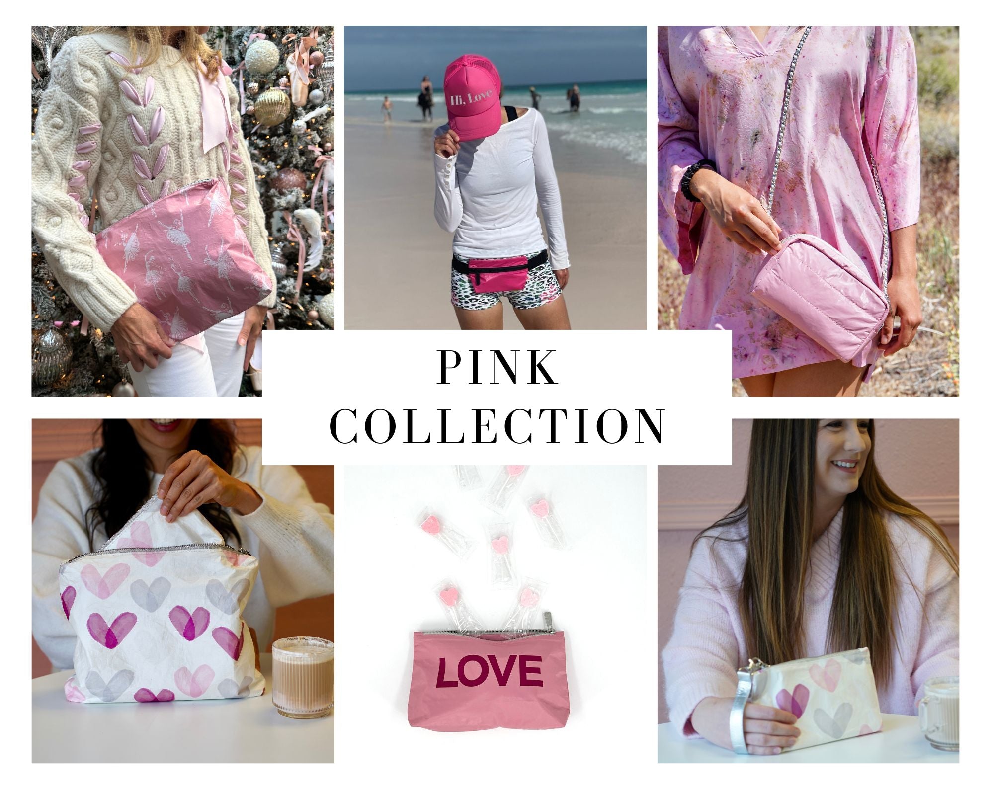 Pink Cosmetic Bags, Clutches, Organization Bag Sets, and Travel Hats