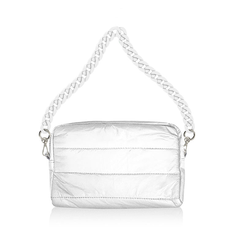 Mini Puffer Clutch, Wristlet, Wallet in White - Water-Resistant