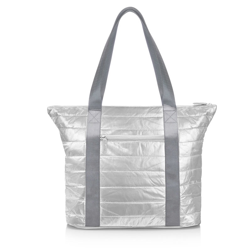 Puffer Tote Bag in Shimmer Gray - Water-Resistant lightweight - Handbag
